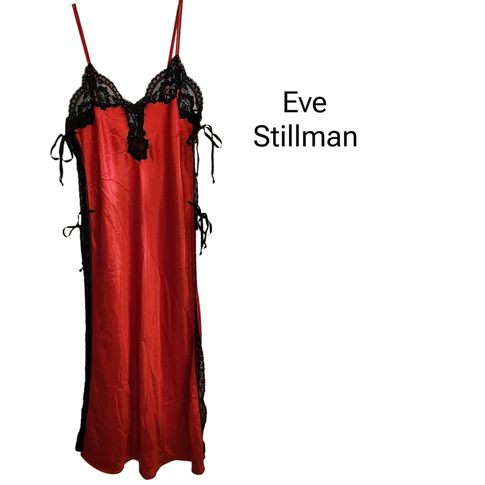 Eve Stillmam Red Black Lace Vintage Nightgown Size Sm… - Gem